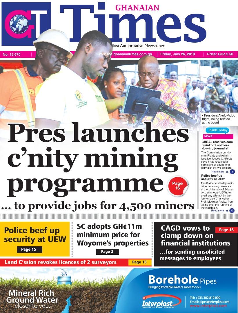 Newspaper Headlines : Friday, July 26, 2019 - Adomonline.com