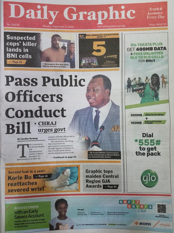 Newspaper Headlines: Monday, September 2, 2019 - Adomonline.com