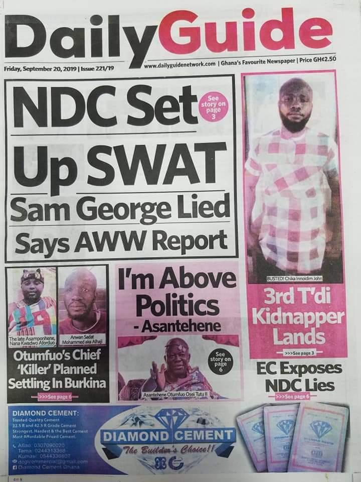 Newspaper Headlines: Friday, September 20, 2019 - Adomonline.com