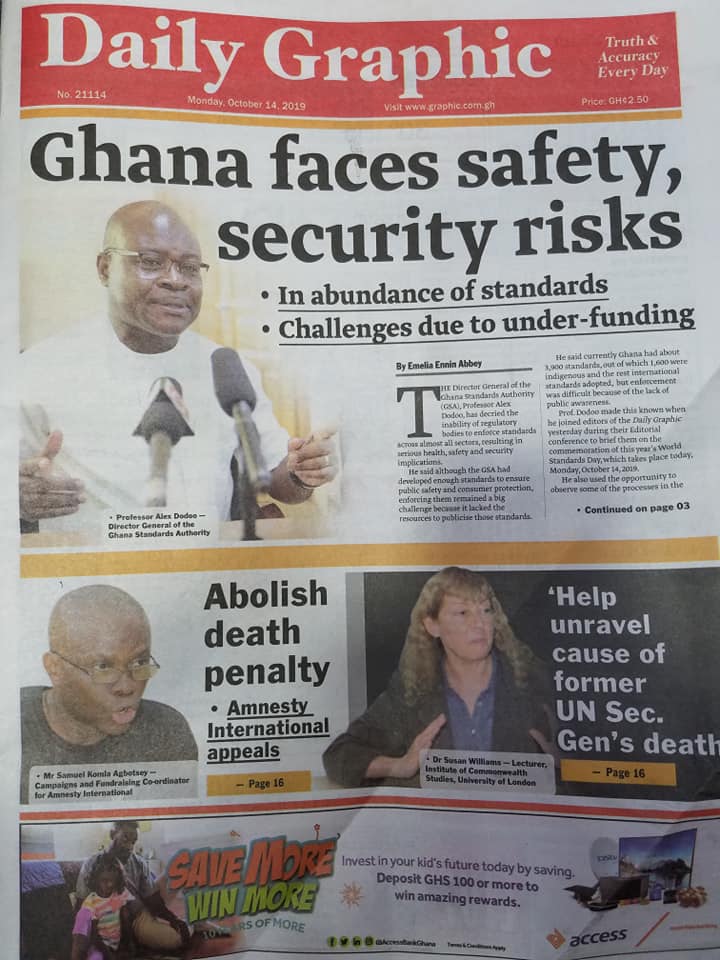 Newspaper Headlines: Monday, October 14, 2019 - Adomonline.com