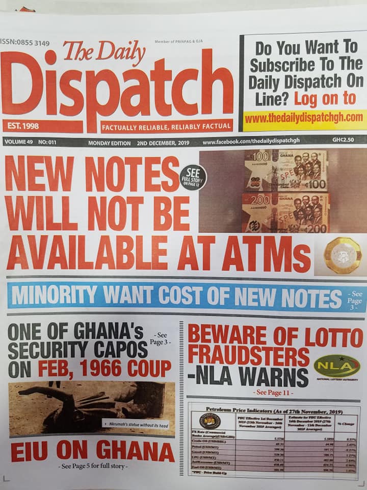 Newspaper Headlines: Monday, December 2, 2019 - Adomonline.com