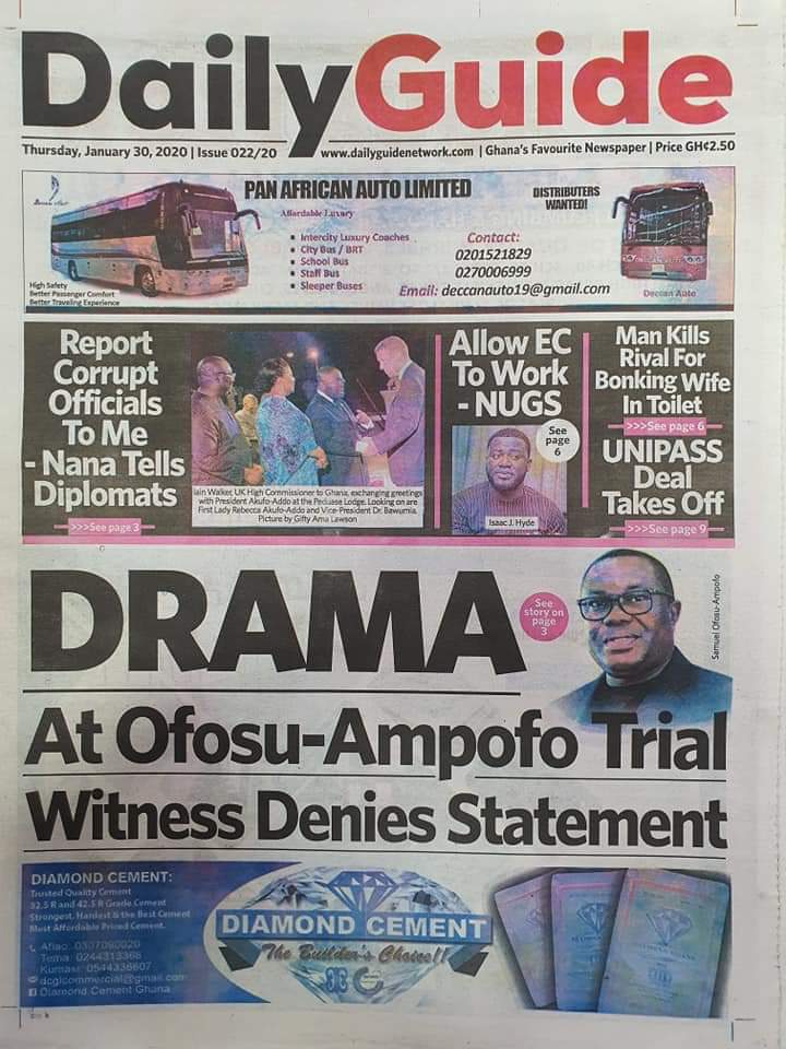 Newspaper Headlines: Thursday, January 30, 2020 - Adomonline.com