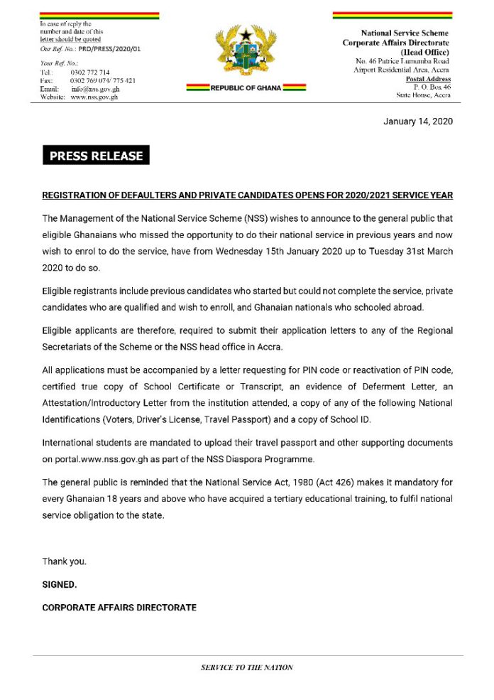 NSS opens for registration of 2020/2021 defaulters - Adomonline.com