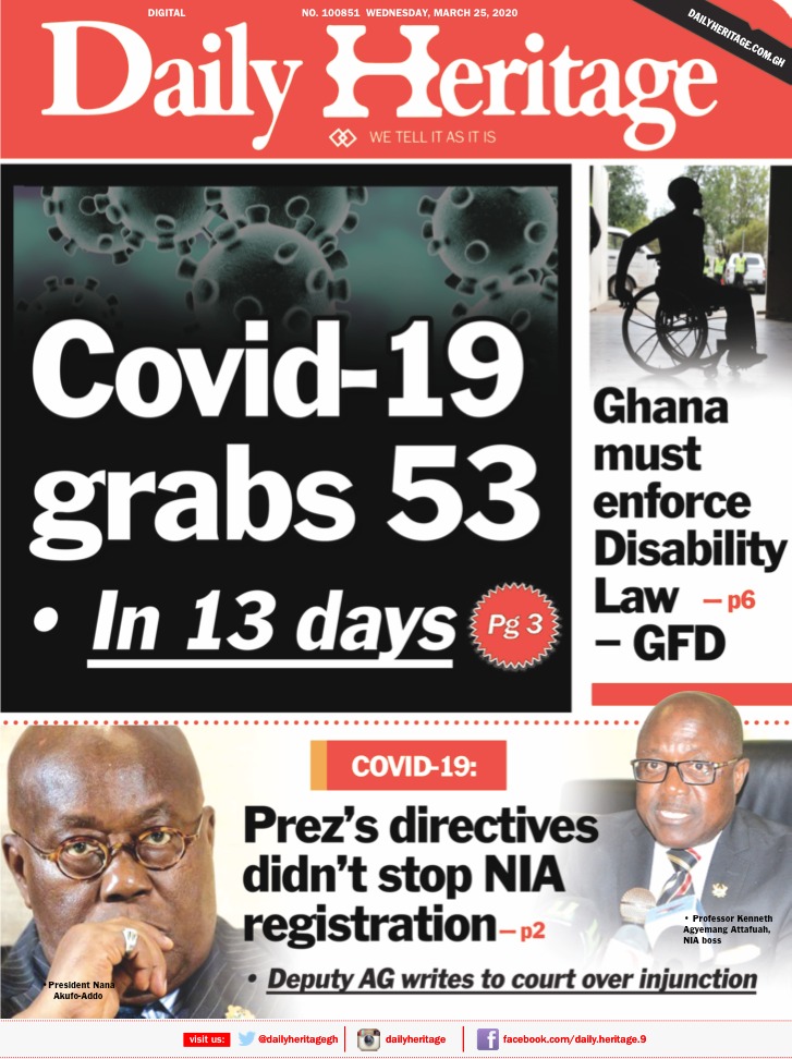 Newspaper Headlines: Wednesday, March 25, 2020 - Adomonline.com