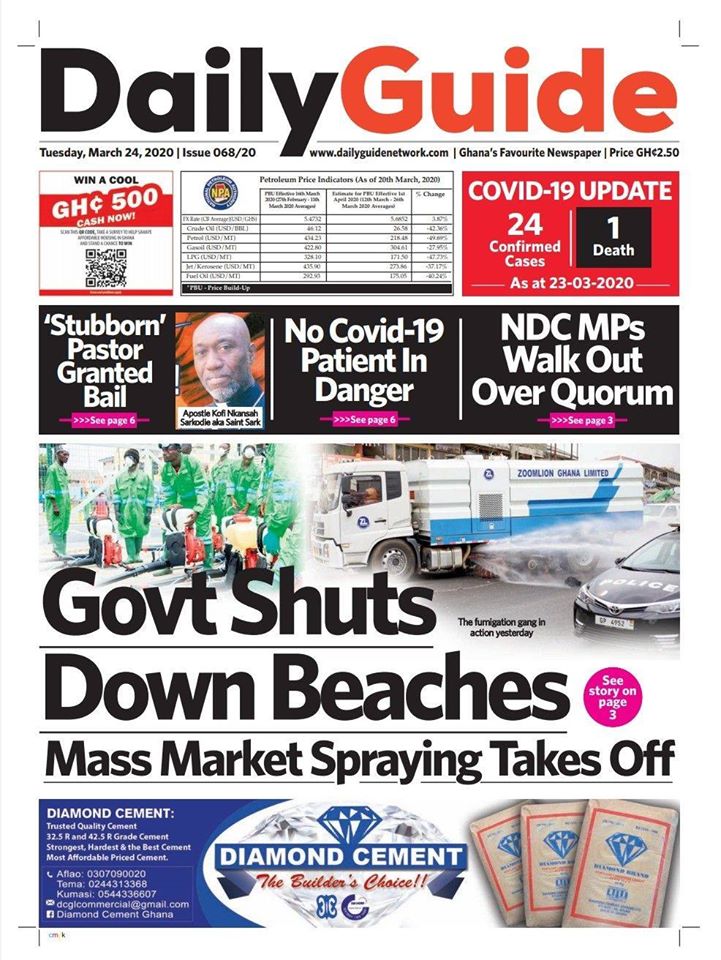 Newspaper Headlines: Tuesday, March 24, 2020 - Adomonline.com