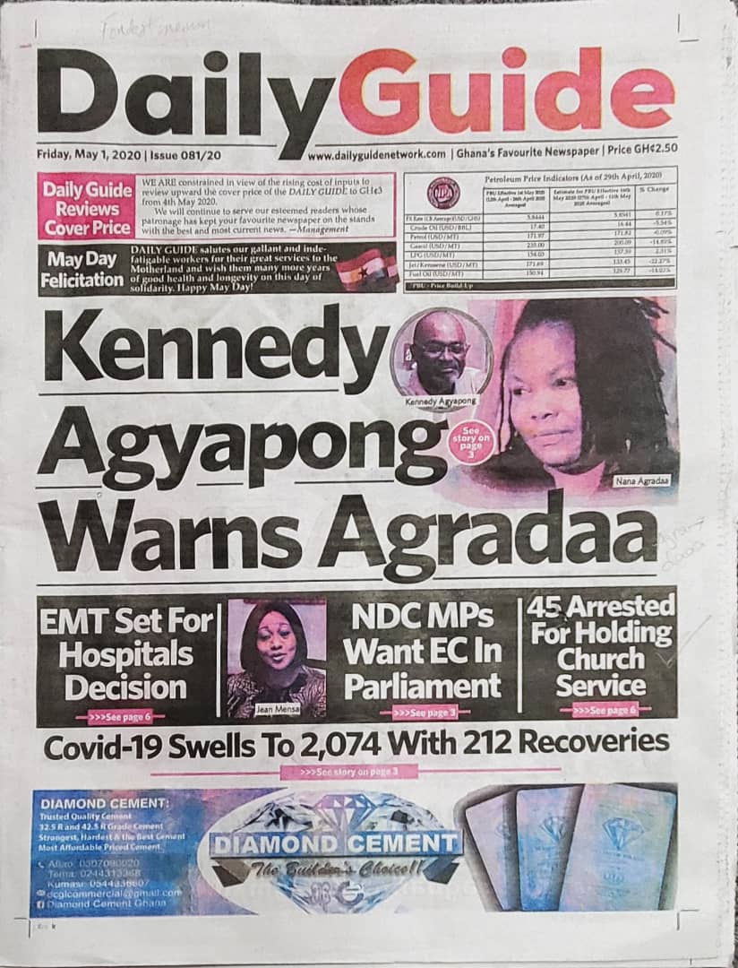 Newspaper Headlines: Friday, May 1, 2020 - Adomonline.com
