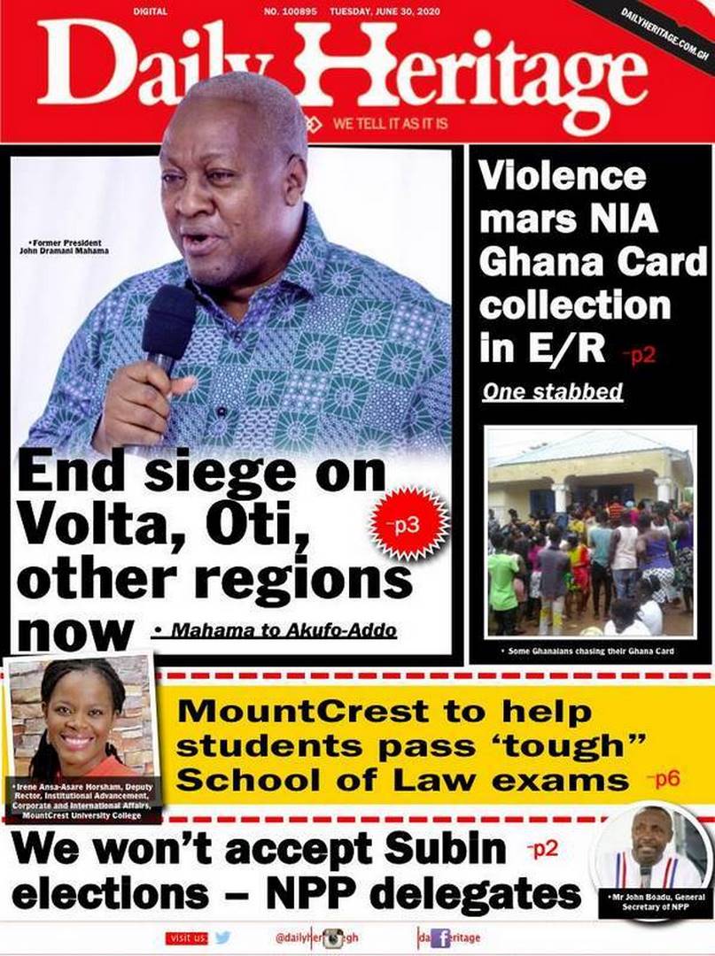 Newspaper Headlines: Tuesday, June 30, 2020 - Adomonline.com