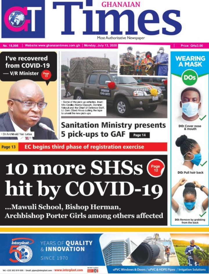 Newspaper Headlines: Monday, July 13, 2020 - Adomonline.com
