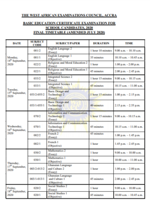 WAEC releases timetable for 2020 BECE - Adomonline.com