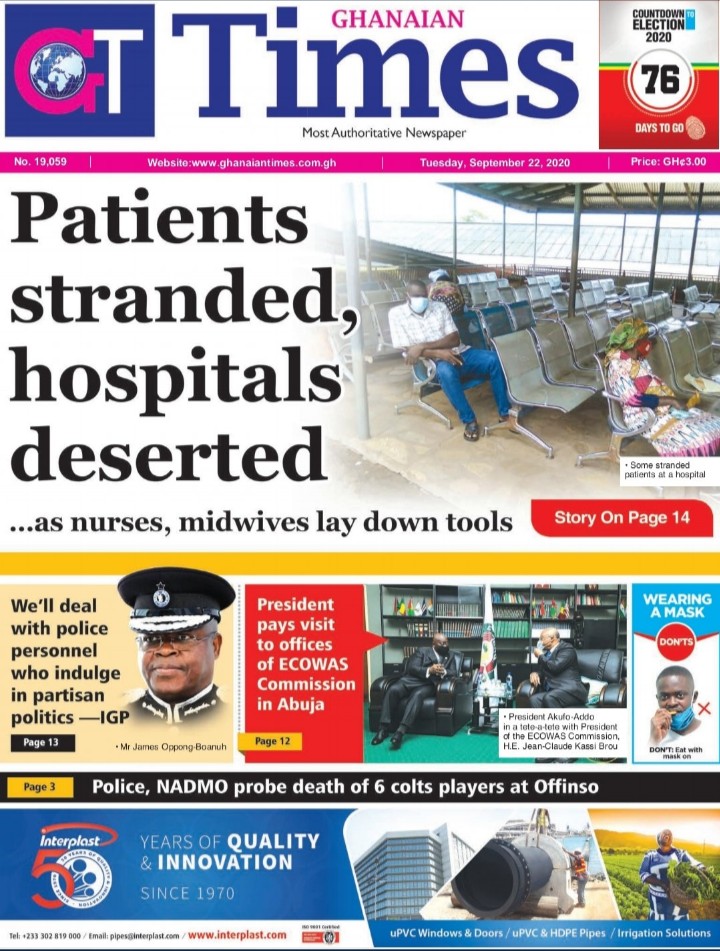 Newspaper Headlines: Tuesday, September 22, 2020 - Adomonline.com