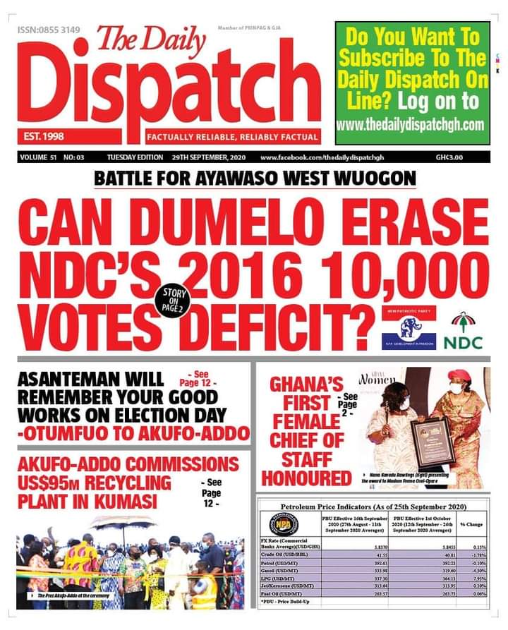 Newspaper Headlines: Tuesday, September 29, 2020 - Adomonline.com