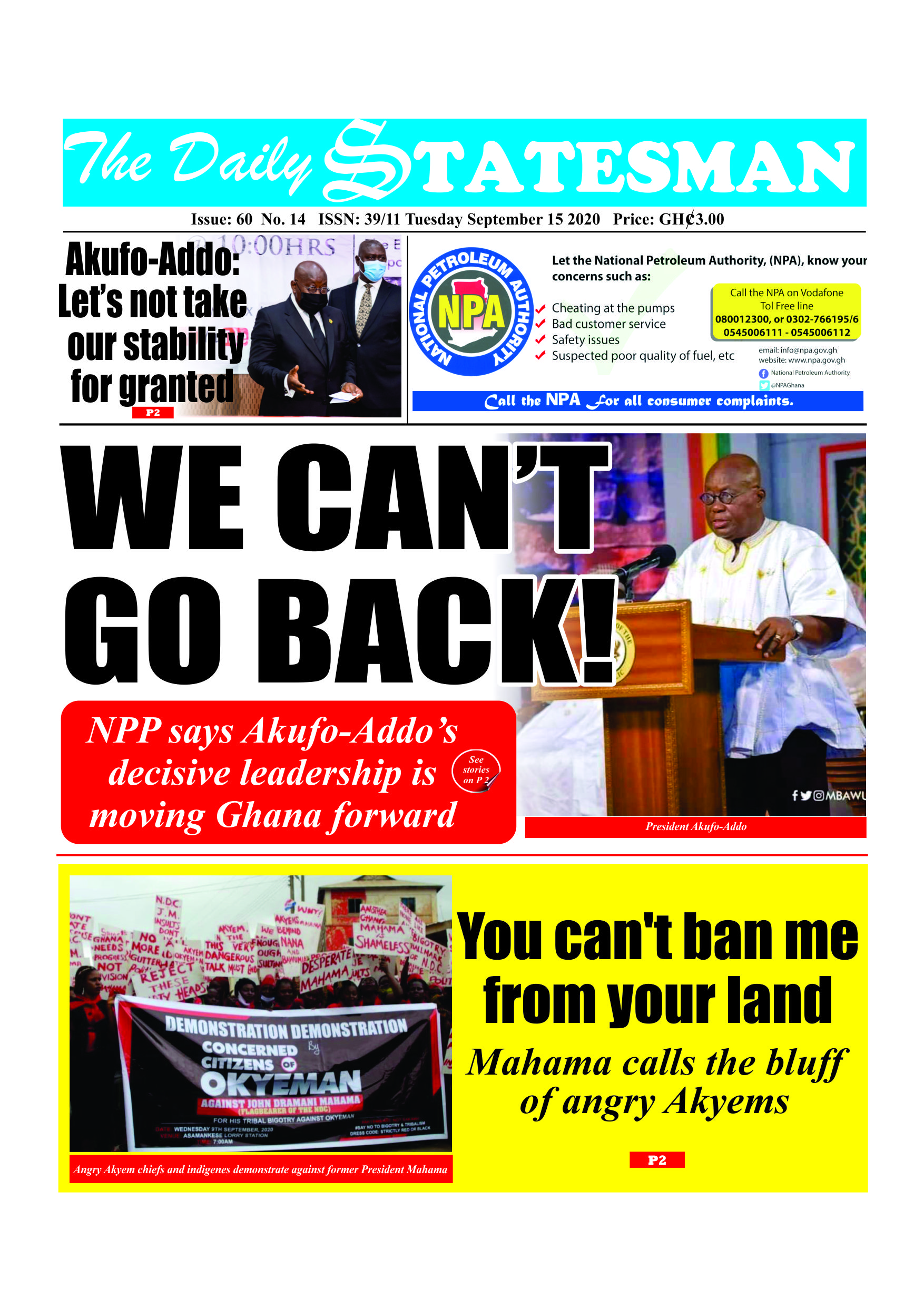 Newspaper Headlines: Tuesday, September 15, 2020 - Adomonline.com