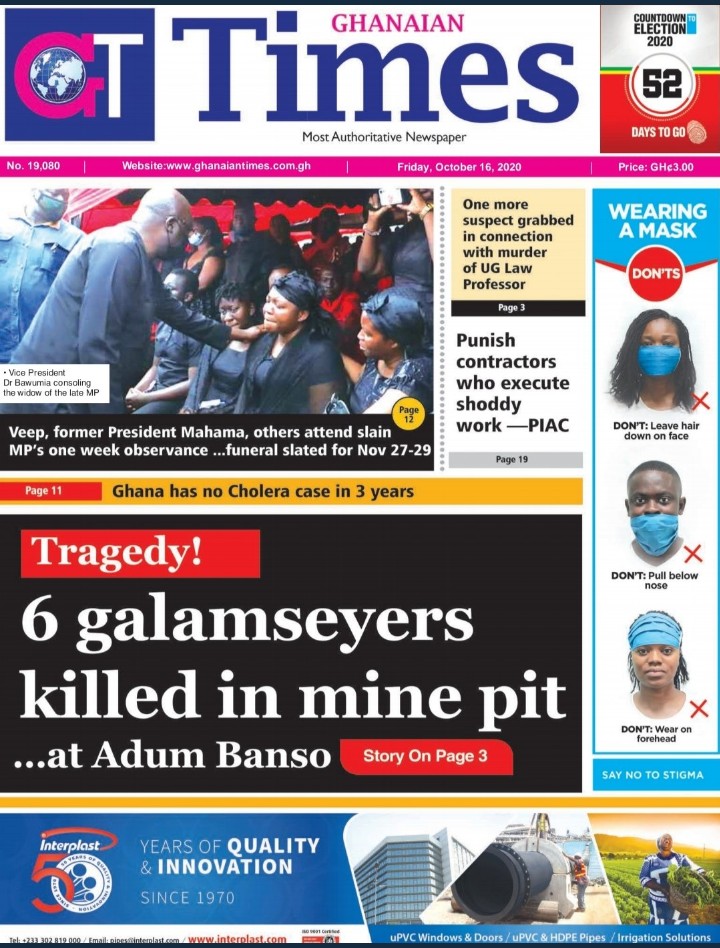 Newspaper Headlines: Friday, October 16, 2020 - Adomonline.com