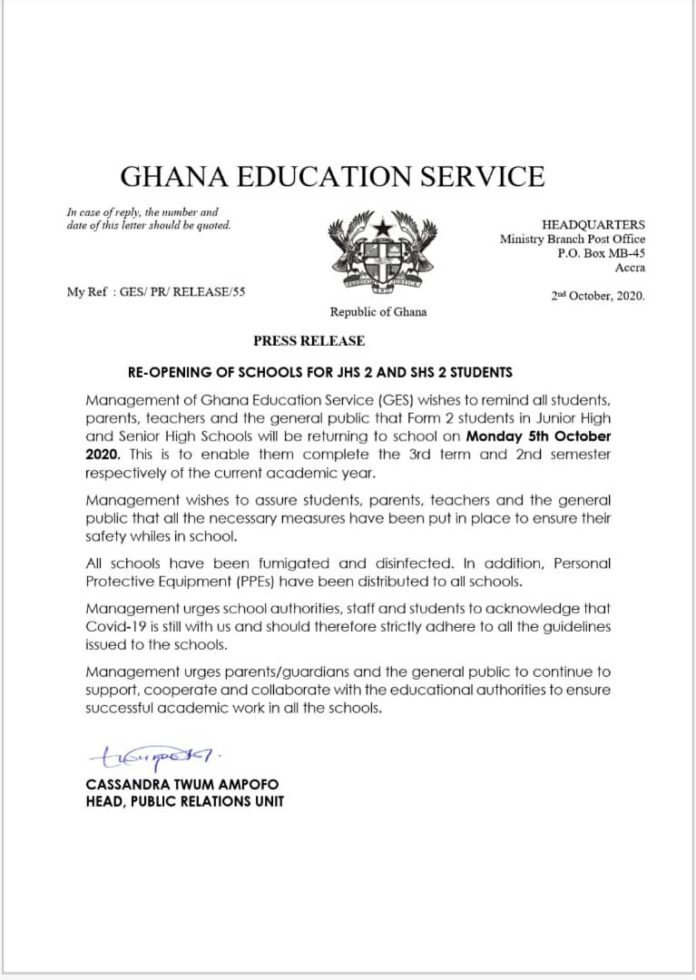 All you need to know as JHS 2 pupils, SHS 2 students return to school ...