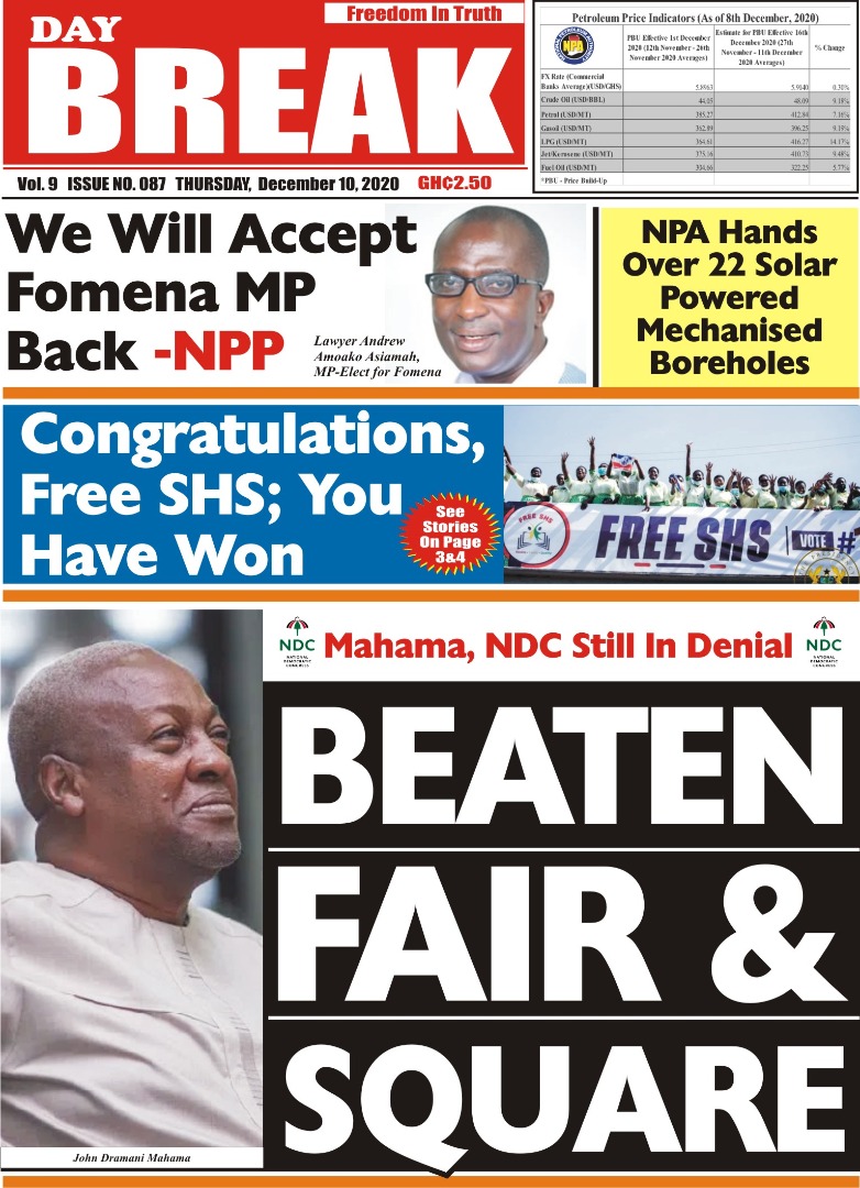 Newspaper Headlines: Thursday, December 10, 2020 - Adomonline.com