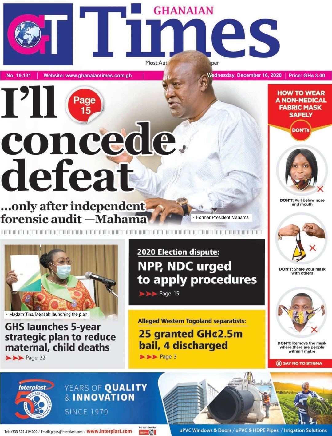 Newspaper Headlines: Wednesday, December 16, 2020 - Adomonline.com