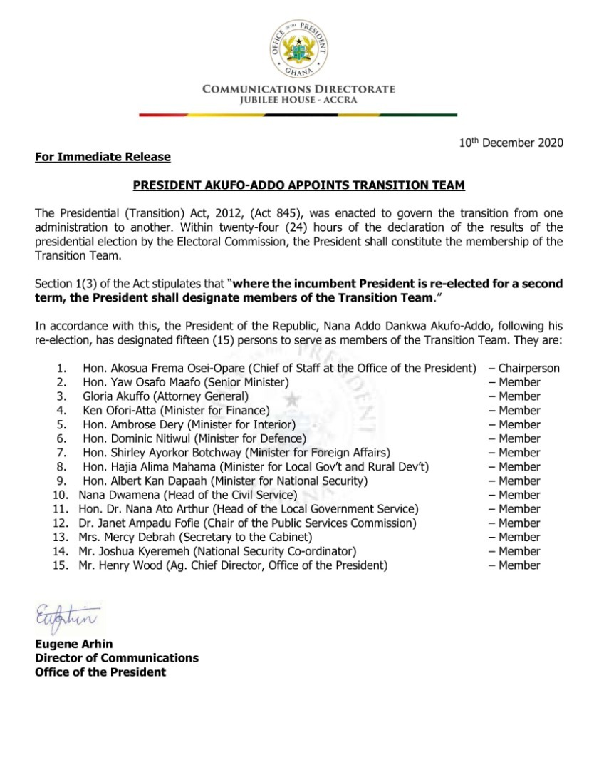 Akufo-Addo appoints Transition Team - Adomonline.com Akufo-Addo appoints Transition Team - Adomonline.com