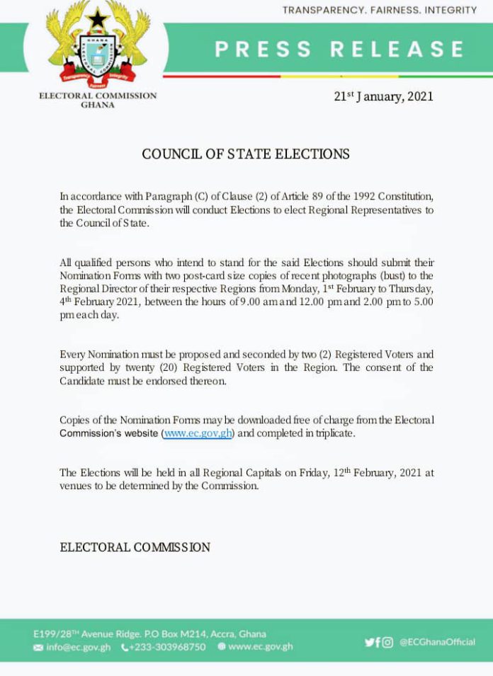 EC opens nominations for Council of State election - Adomonline.com