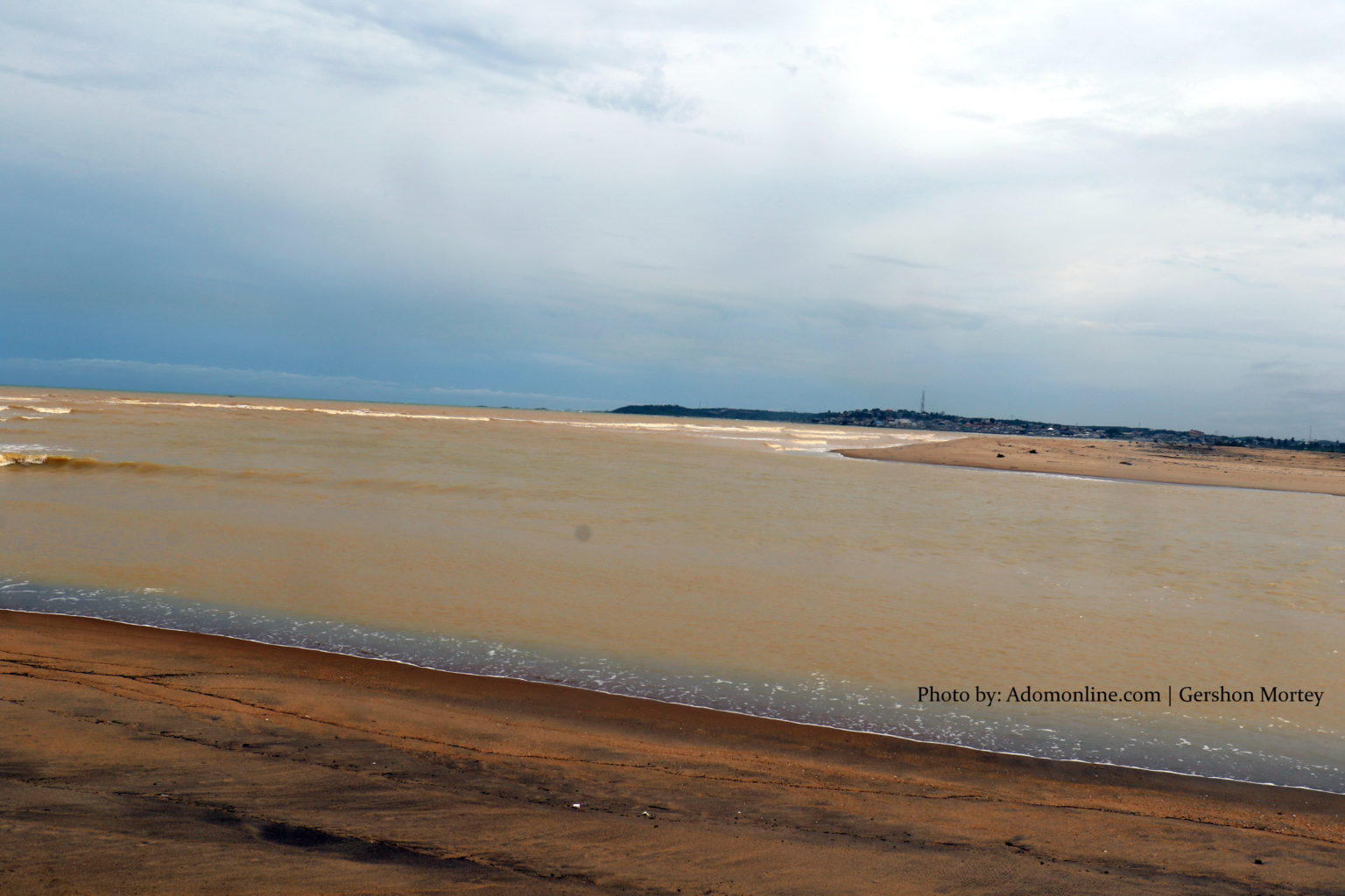 Galamsey: Where River Pra meets the sea at Shama; sea colour now brown ...