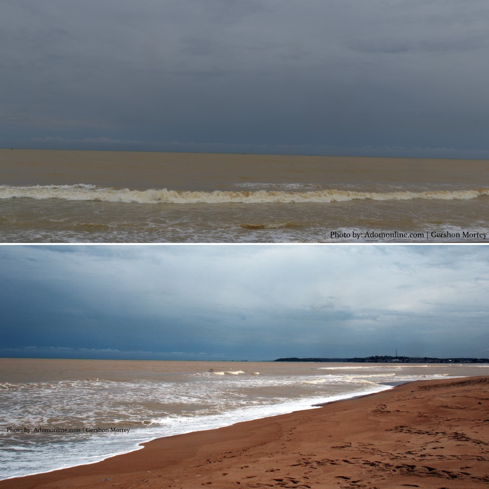 Galamsey: Where River Pra meets the sea at Shama; sea colour now brown ...