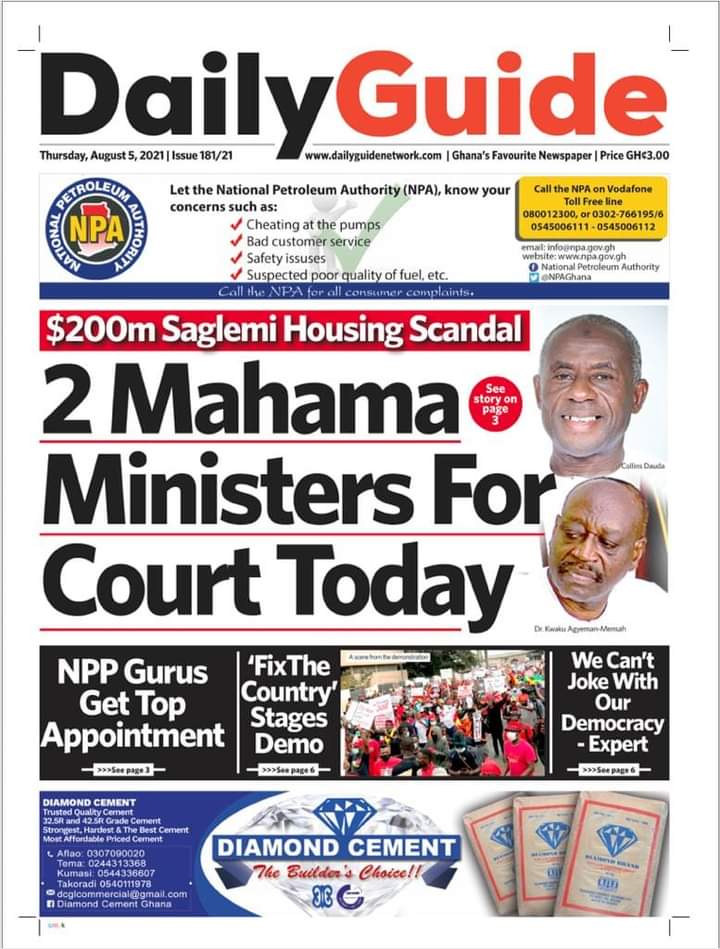 Newspaper Headlines: Thursday, August 5, 2021 - Adomonline.com