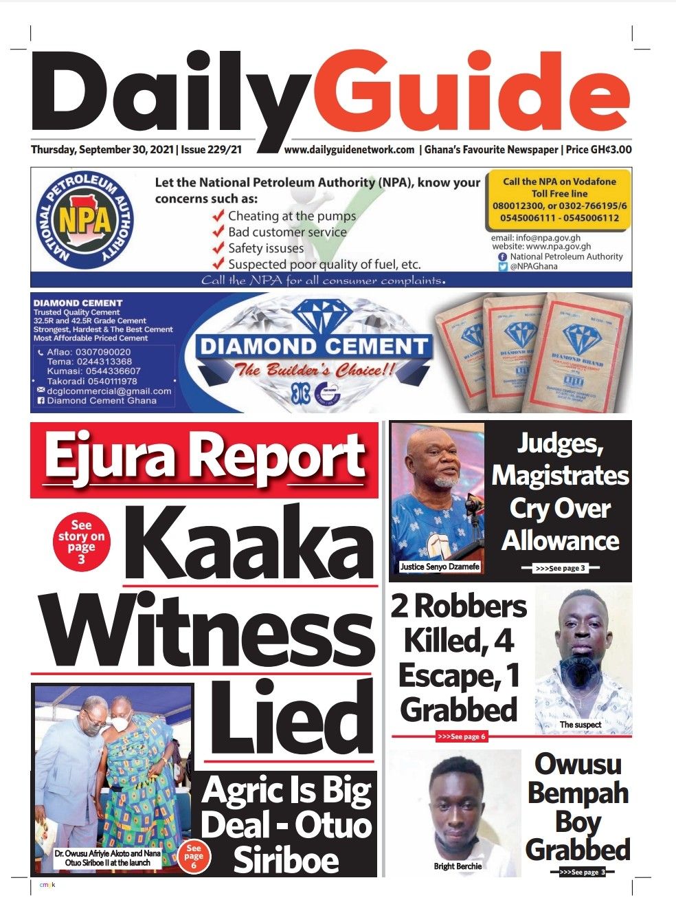 Newspaper Headlines: Thursday, September 30, 2021 - Adomonline.com