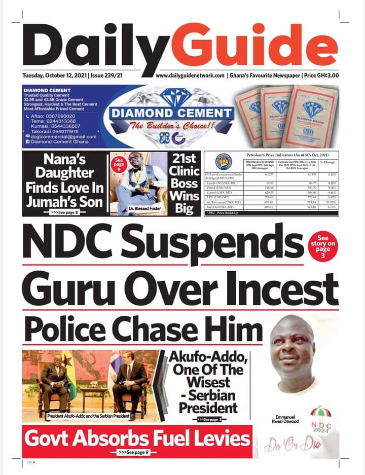 Newspaper Headlines: Tuesday, October 12, 2021 - Adomonline.com