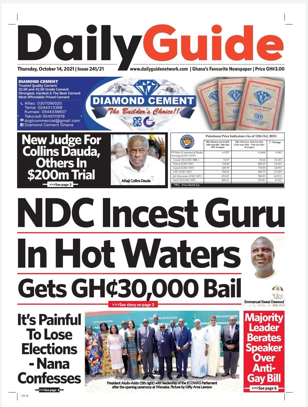 Newspaper Headlines: Thursday, October 14, 2021 - Adomonline.com
