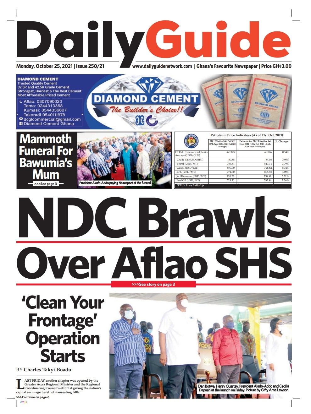 Newspaper Headlines: Monday, October 25, 2021 - Adomonline.com