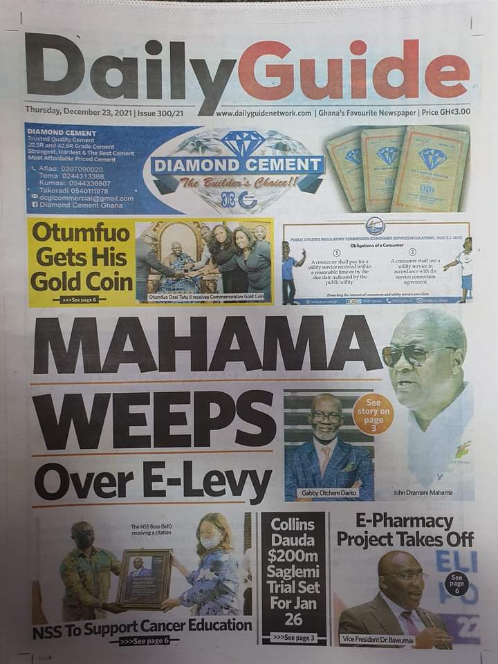 Newspaper Headlines: Thursday, December 23, 2021 - Adomonline.com