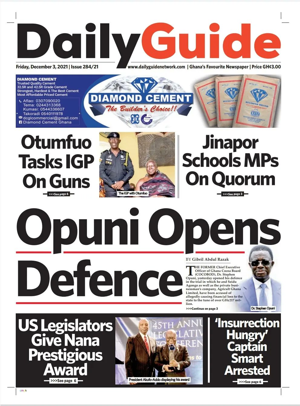 Newspaper Headlines: Friday, December 3, 2021 - Adomonline.com