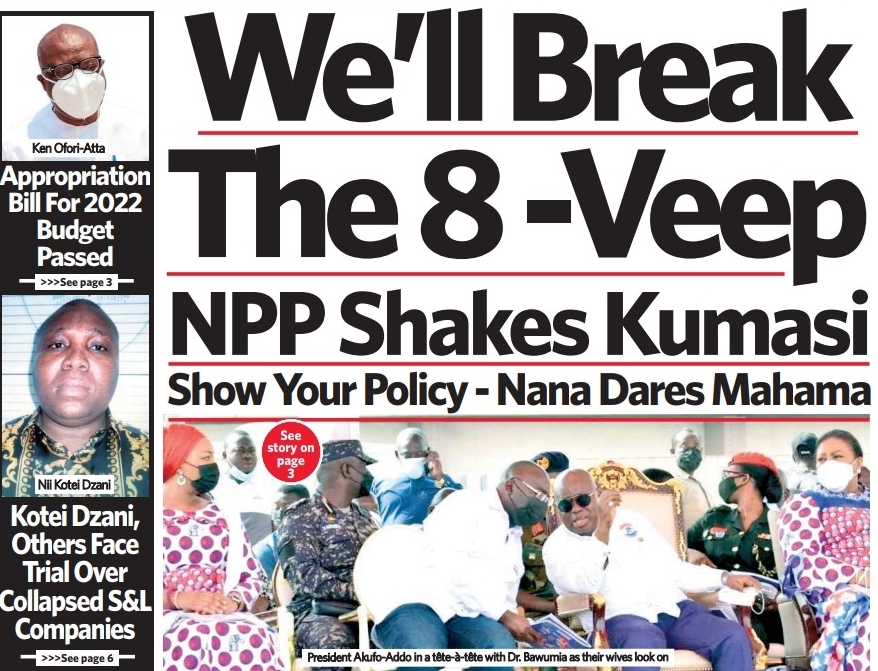 Newspaper Headlines: Monday, December 20, 2021 - Adomonline.com