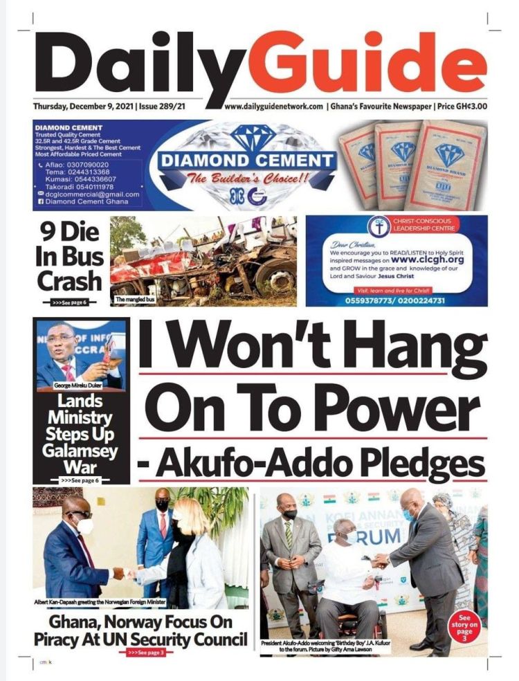 Newspaper Headlines: Thursday, December 9, 2021 - Adomonline.com