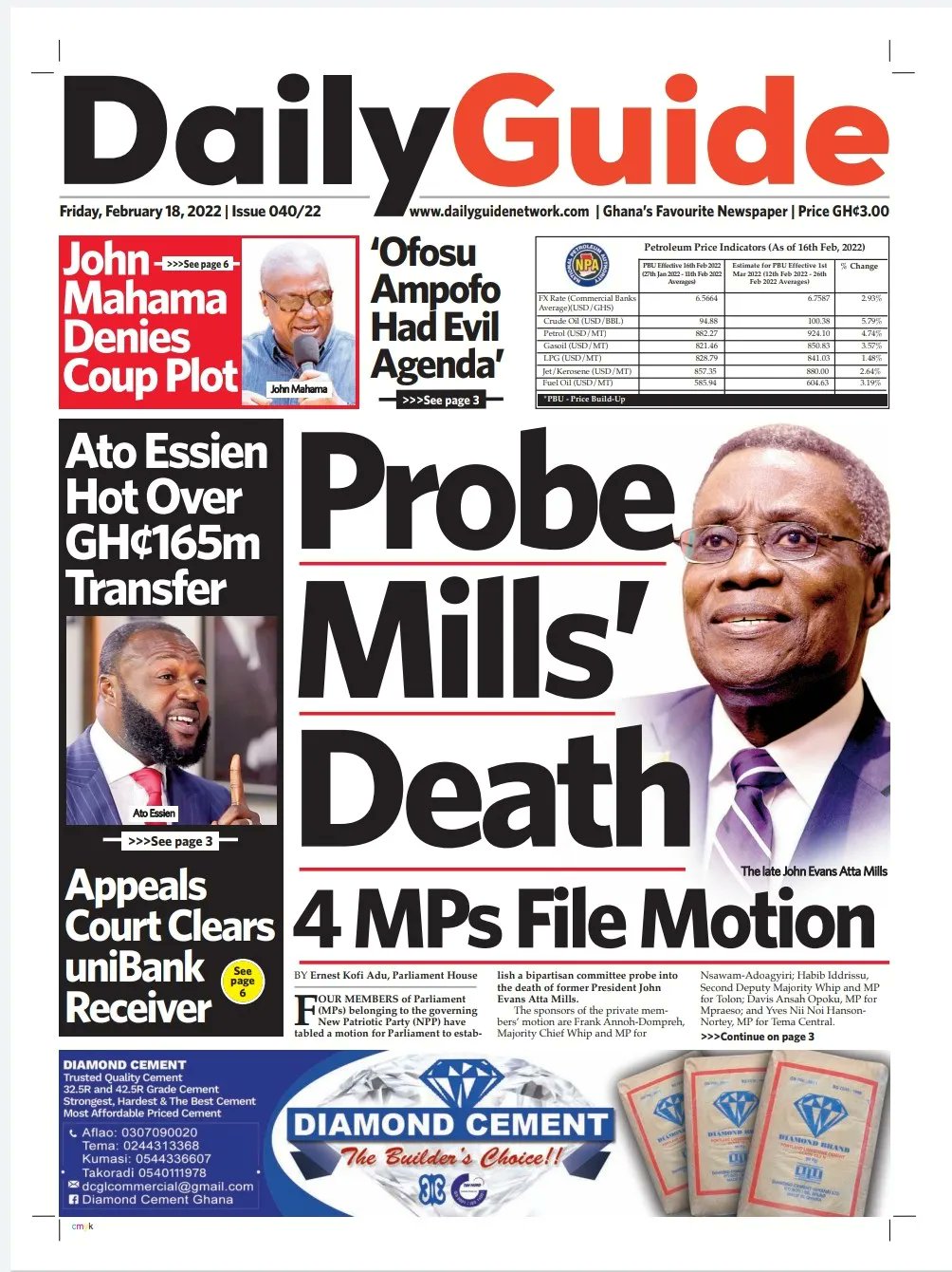Newspaper Headlines: Friday, February 18, 2022 - Adomonline.com