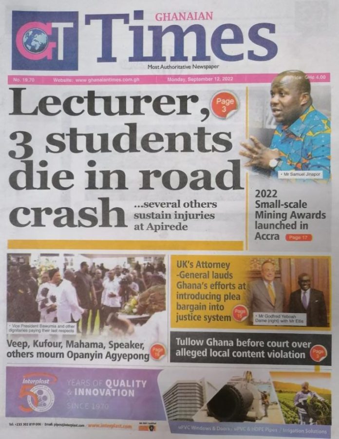 Newspaper Headlines: Monday, September 12, 2022 - Adomonline.com