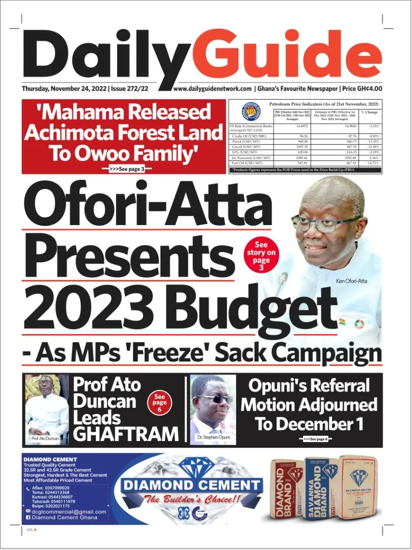 Newspaper Headlines: Thursday, November 24, 2022 - Adomonline.com