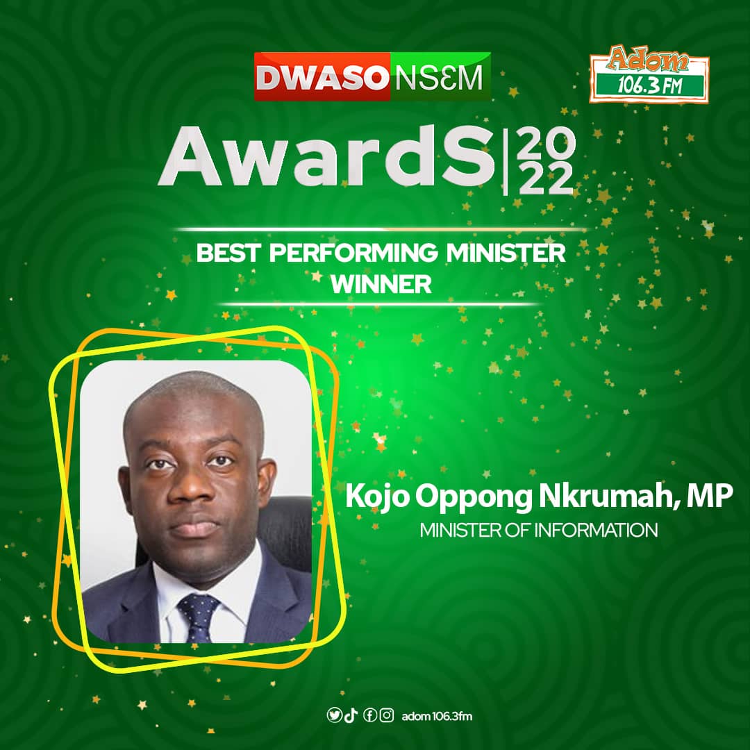 Dwaso Nsem Awards: Oppong Nkrumah adjudged best performing minister for 2022 - Adomonline.com