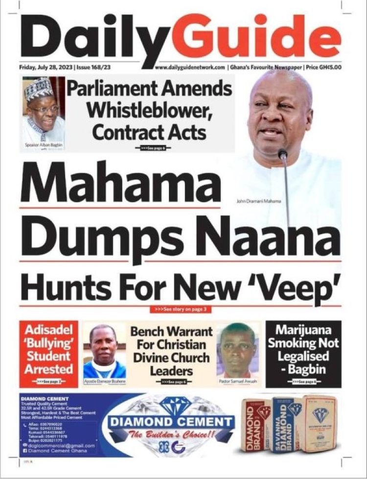Newspaper Headlines: Friday, July 28, 2023 - Adomonline.com