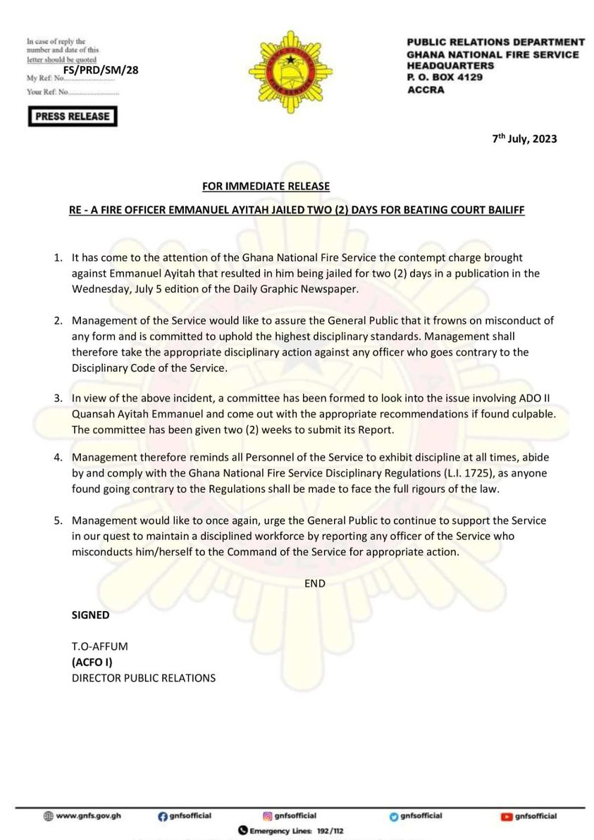 Fire Service reacts to report about officer beating court bailiff ...