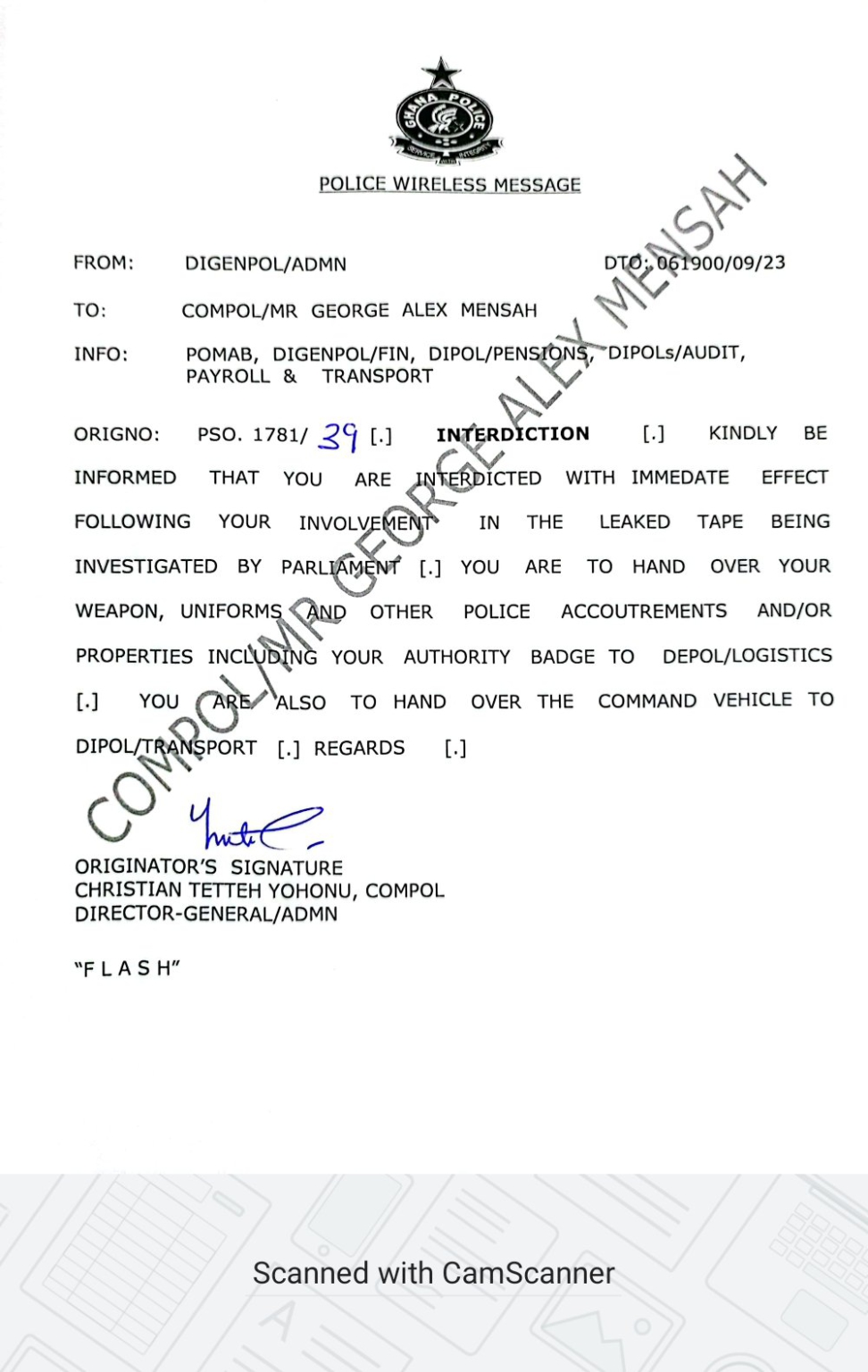 COP Alex Mensah interdicted over leaked tape - Adomonline.com