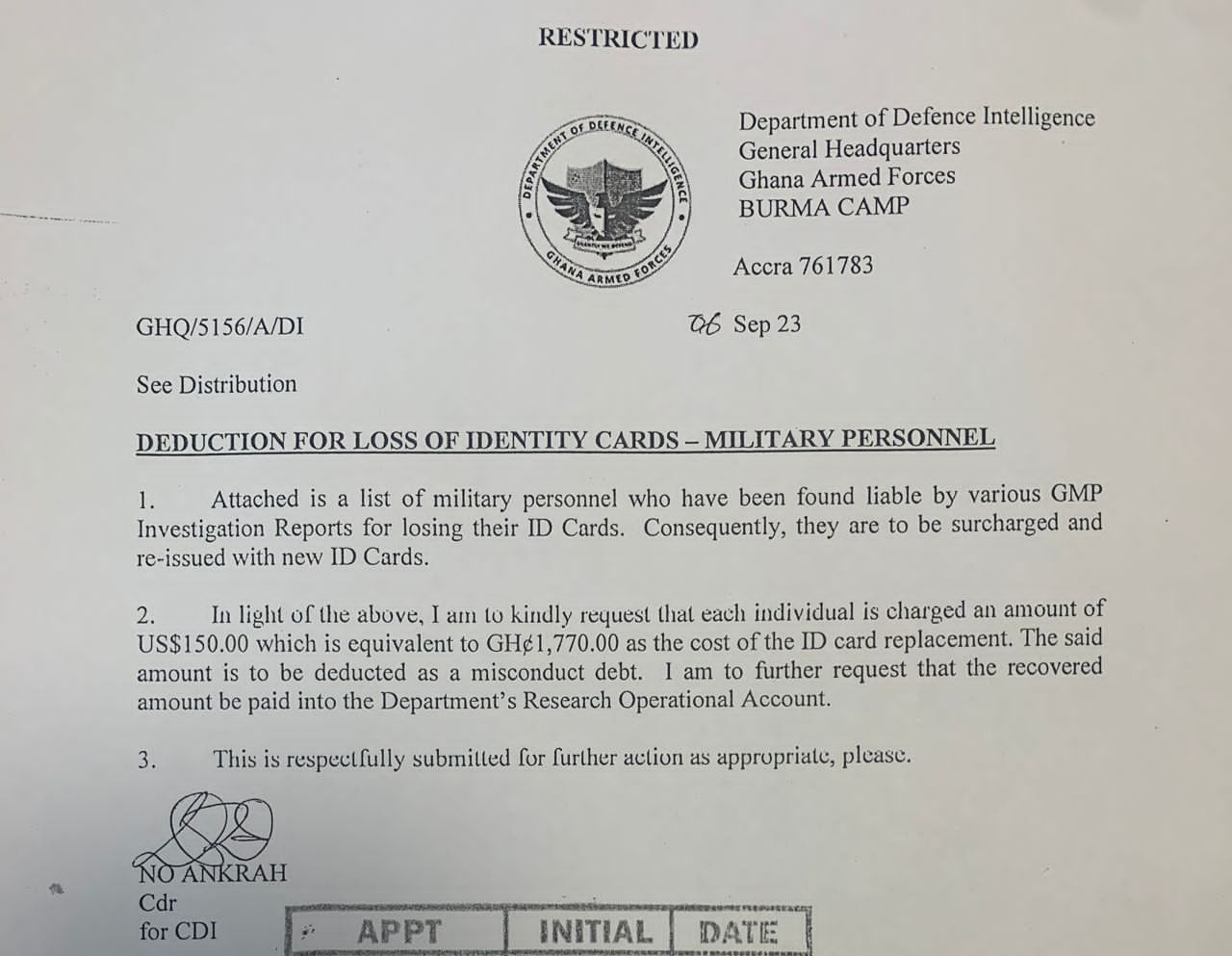 Military officers surcharged GH₵‎1,770 for losing ID cards - Adomonline.com