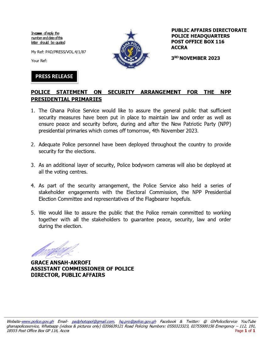 Police outlines security arrangement for NPP presidential primary - Adomonline.com