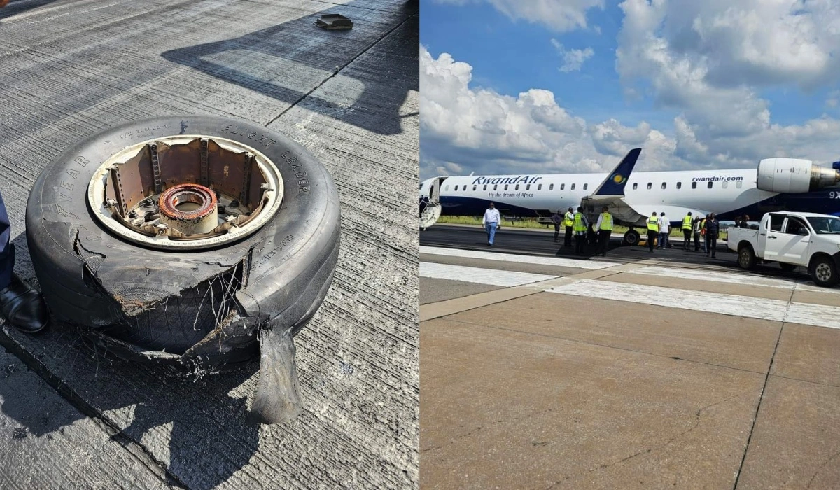 Fear and panic as plane's tyre bursts during takeoff [Photos ...