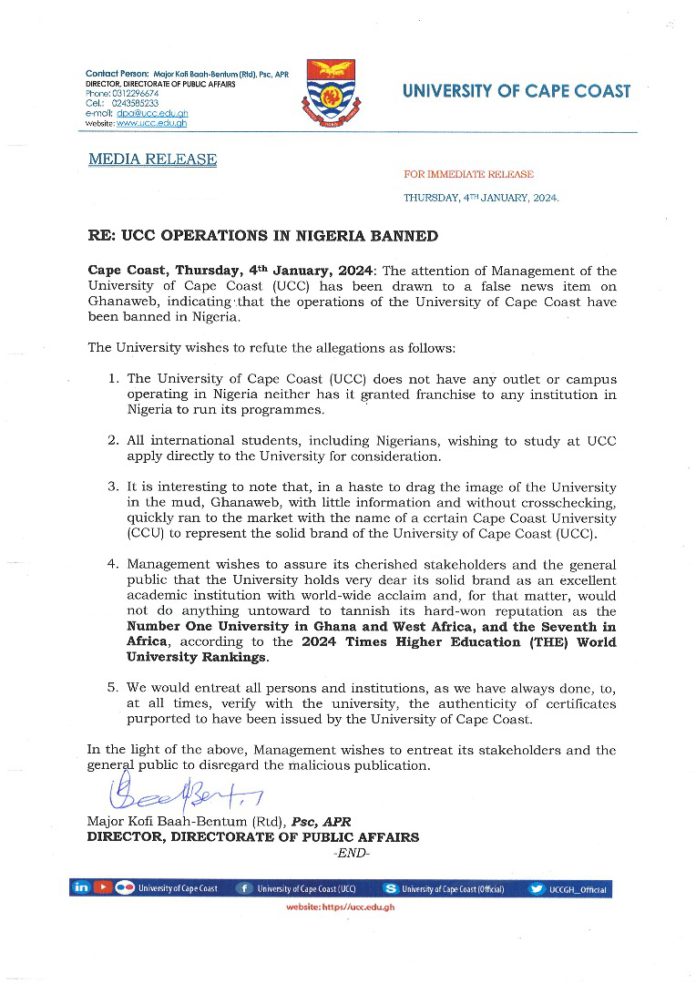 UCC clears air on alleged operations in Nigeria - Adomonline.com