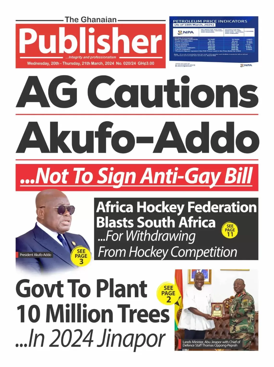 Newspaper headlines: Wednesday 20th March 2024 - Adomonline.com