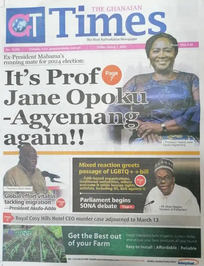 Newspaper headlines: Friday 1st March 2024 - Adomonline.com