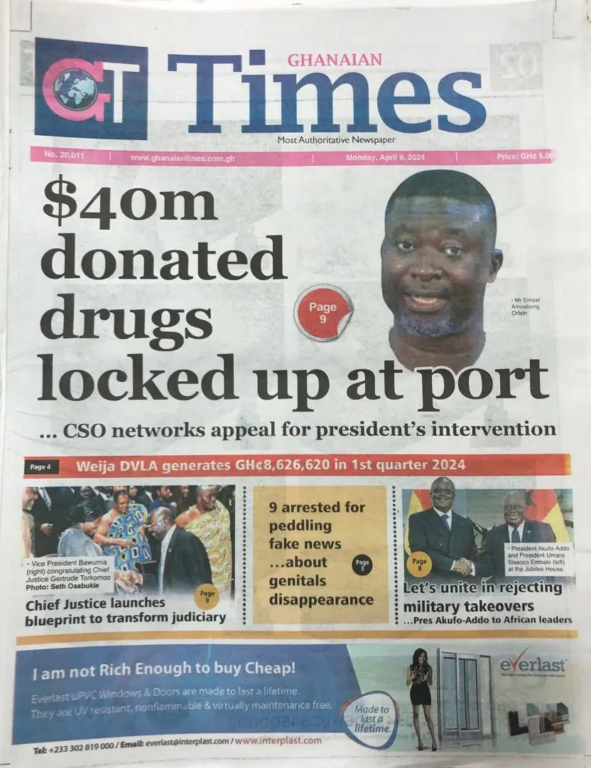 Newspaper headlines: Tuesday 9th April 2024 - Adomonline.com