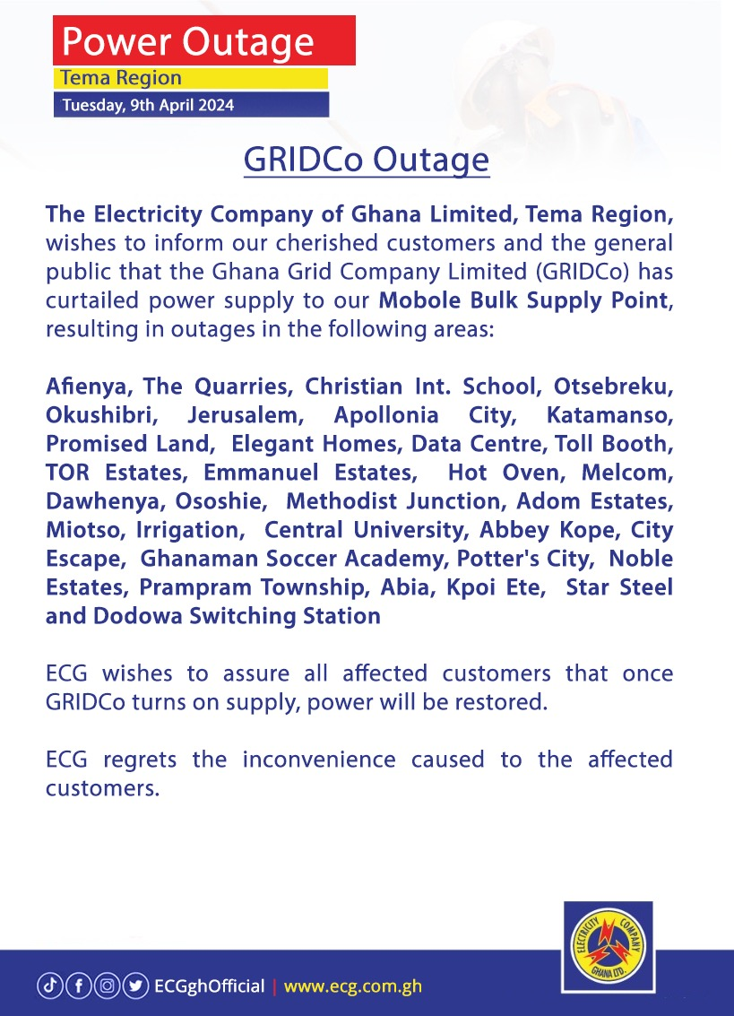 ECG announces 'dumsor' in Tema Region - Adomonline.com