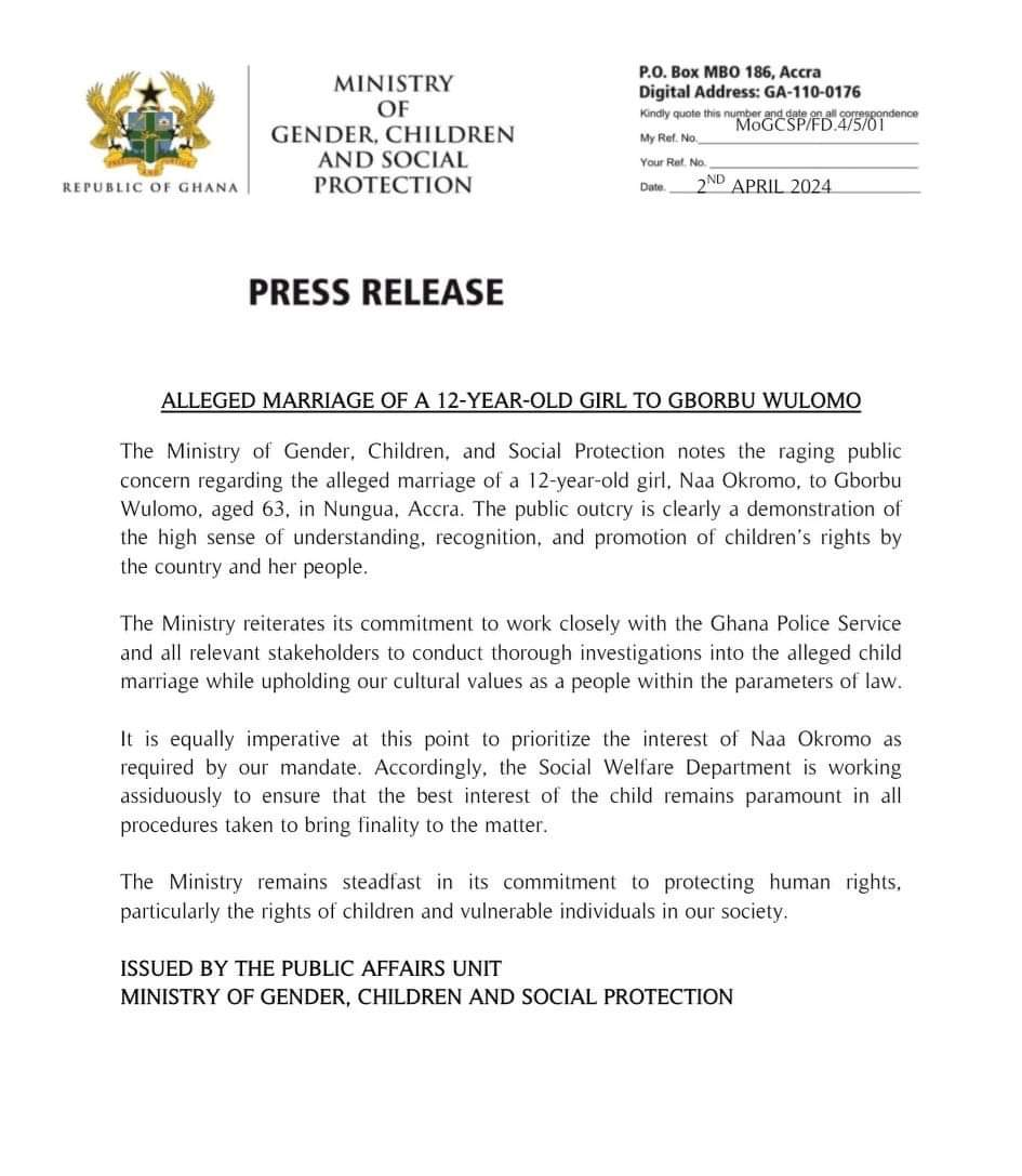Gender Ministry speaks on Gborbu Wulormo’s child bride saga ...