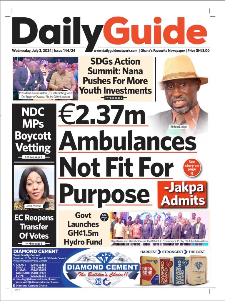 Newspaper headlines: Wednesday 3rd July 2024 - Adomonline.com